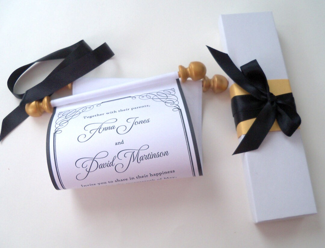 Traditional Wedding Invitation Scrolls With Boxes, Black and White With ...