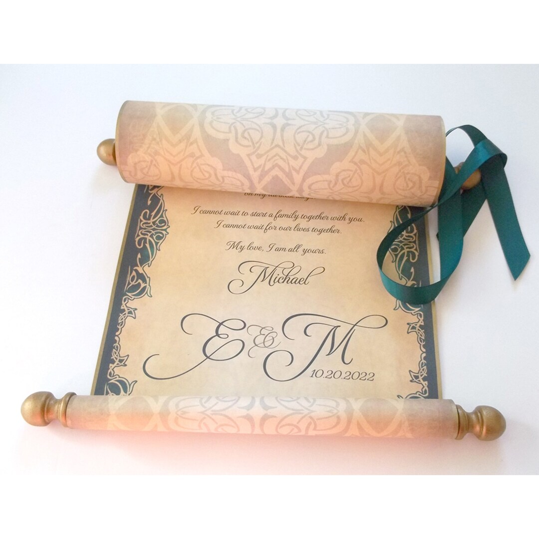 Teal and Aged Gold Custom Scroll, Wedding Vows, Secret Message, 8x18 ...