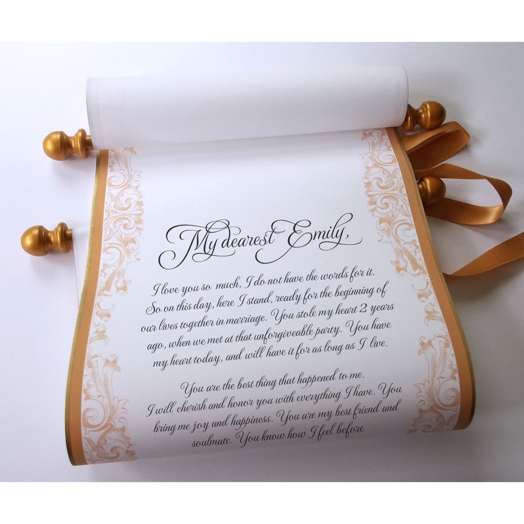 Regency Wedding Vows Scroll With Brooch, White and Gold, Personal ...
