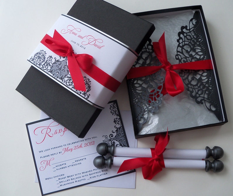 Red and Black Wedding Invitations Classic Invitation Suite in - Etsy