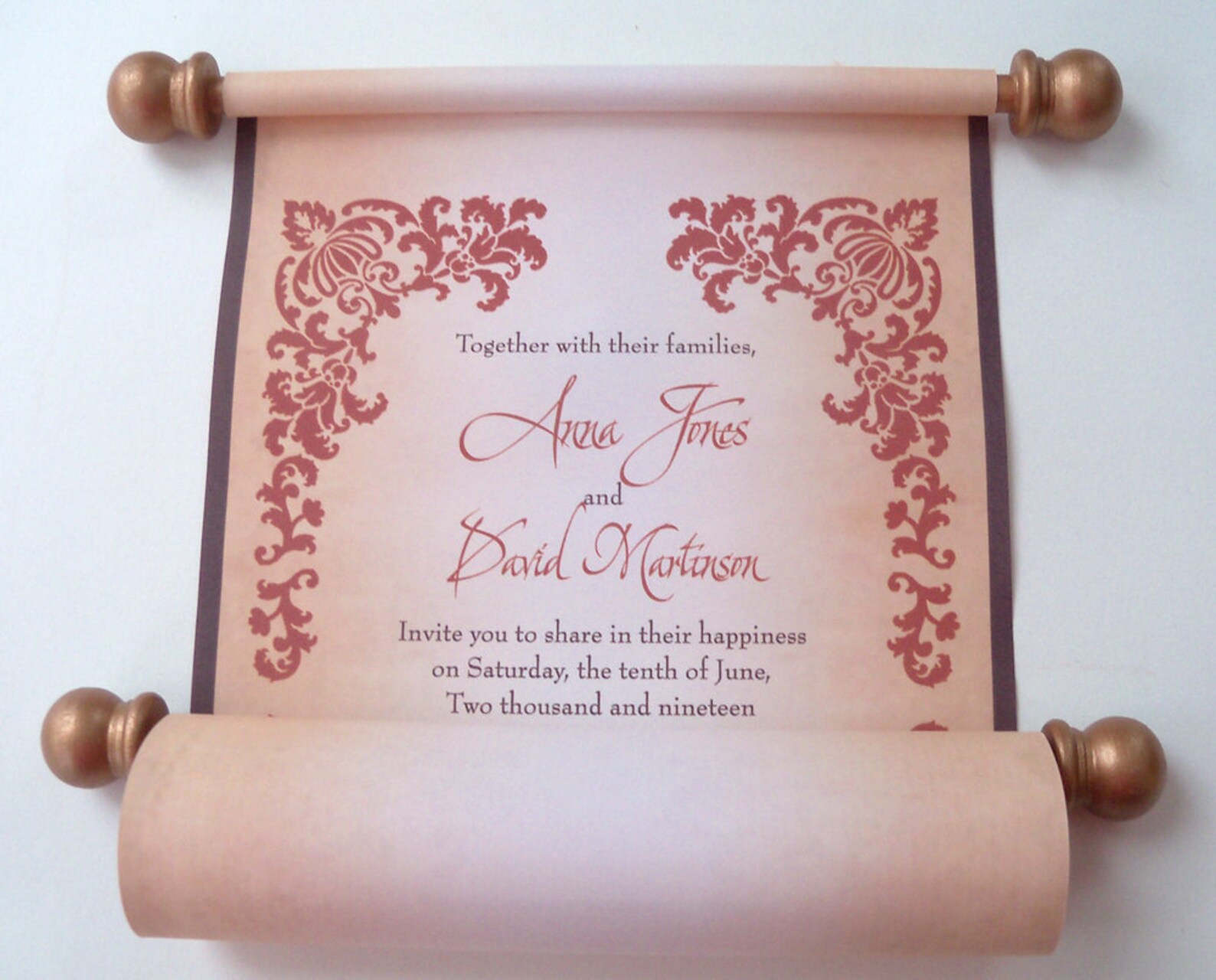 Rustic Wedding Invitation Scrolls in Brown and Copper Set of - Etsy