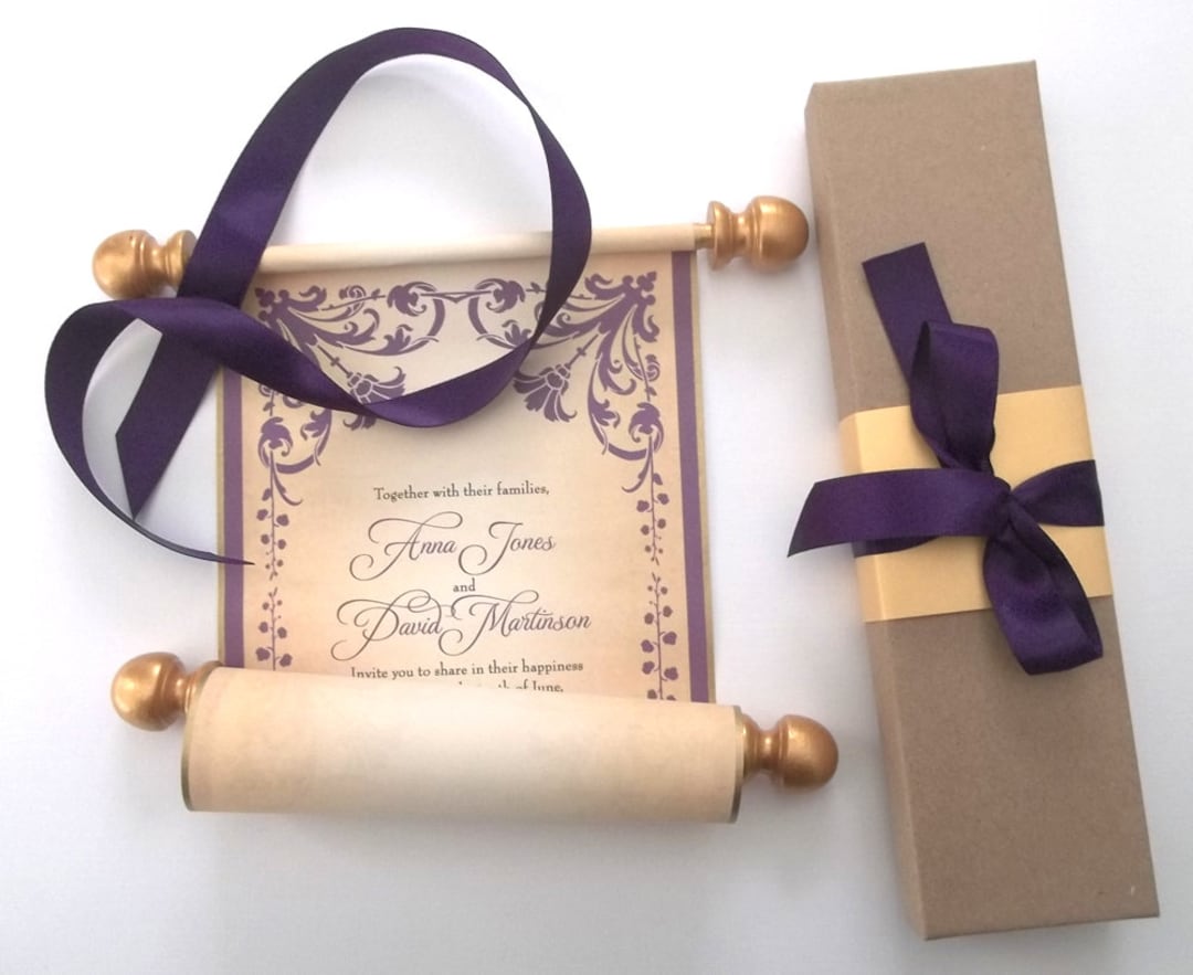 Elegant Scroll Wedding Invitation in a Box, Damask Flower Scroll in ...
