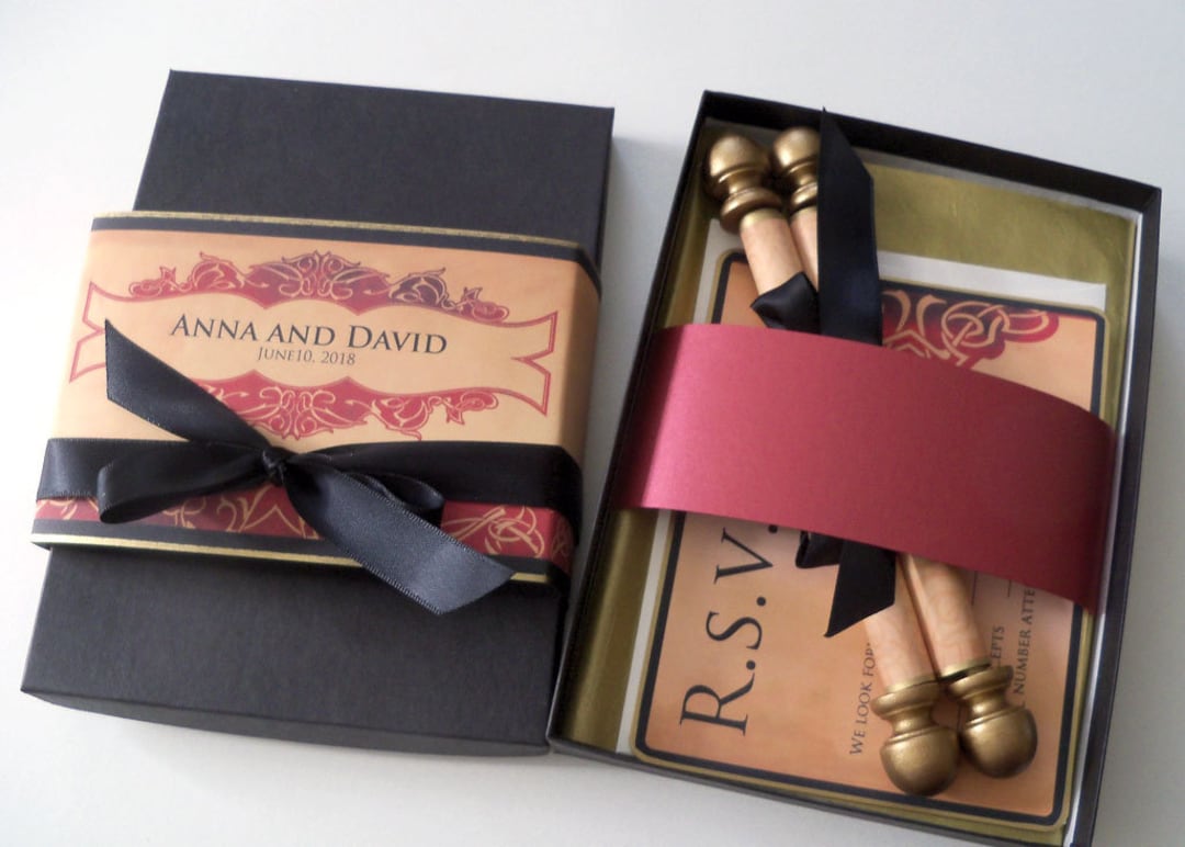 Medieval Kingdom Wedding Invitation Suite With Boxed Scroll Gold and ...