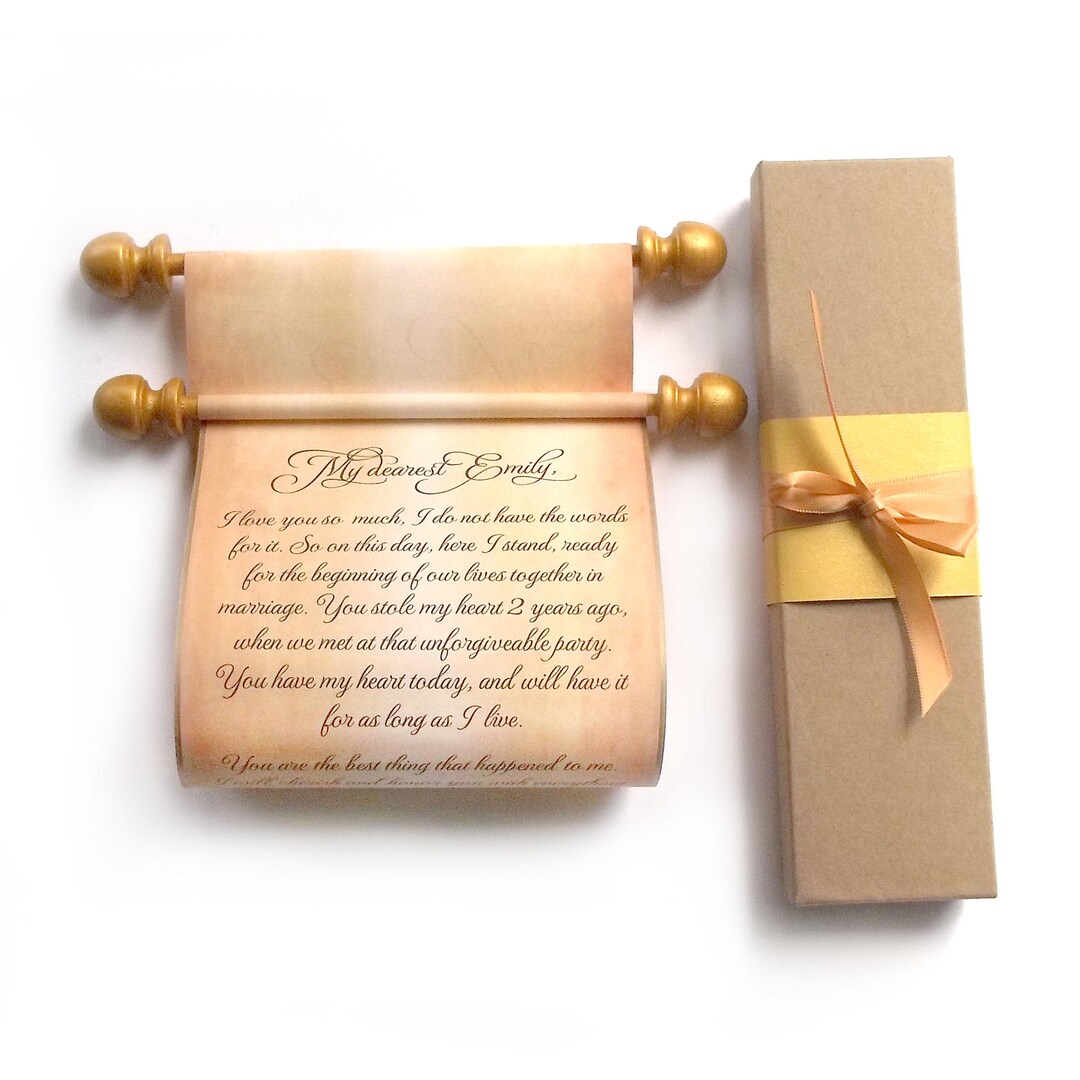 Custom Wedding Vows Scroll: Gold Accents, 5x13" Aged Paper & Optional ...