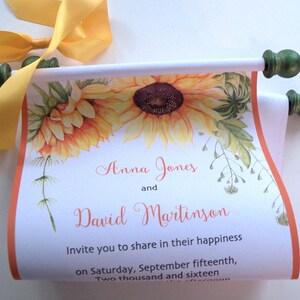 Sunflower Wedding Invitations, Rustic Wedding Invite Scrolls, Set of 10 ...