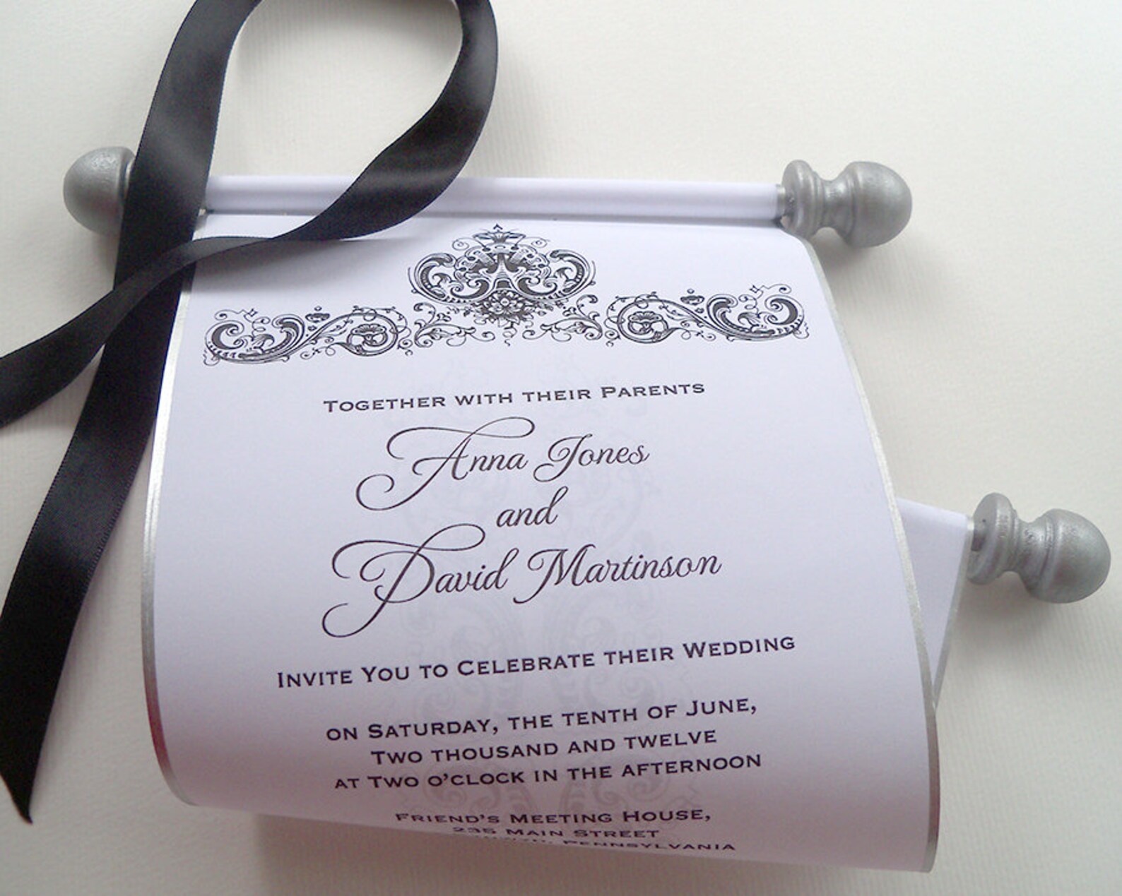 Traditional Black and White Wedding Invitation Scrolls Silver - Etsy