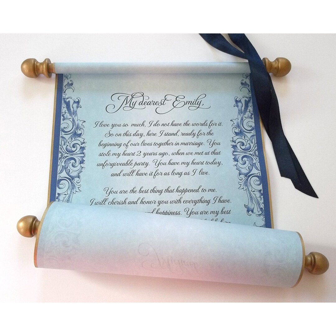 Vintage Style Custom Scroll: Aged Gold & Blue, Personalized Text - Etsy