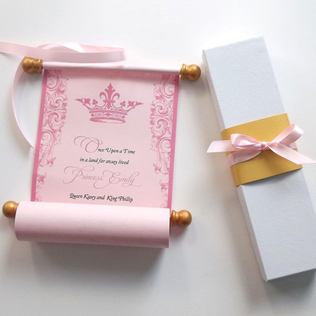 RUSH Princess Birthday Invitation Scrolls in Gold and Pink, Set of 10 ...