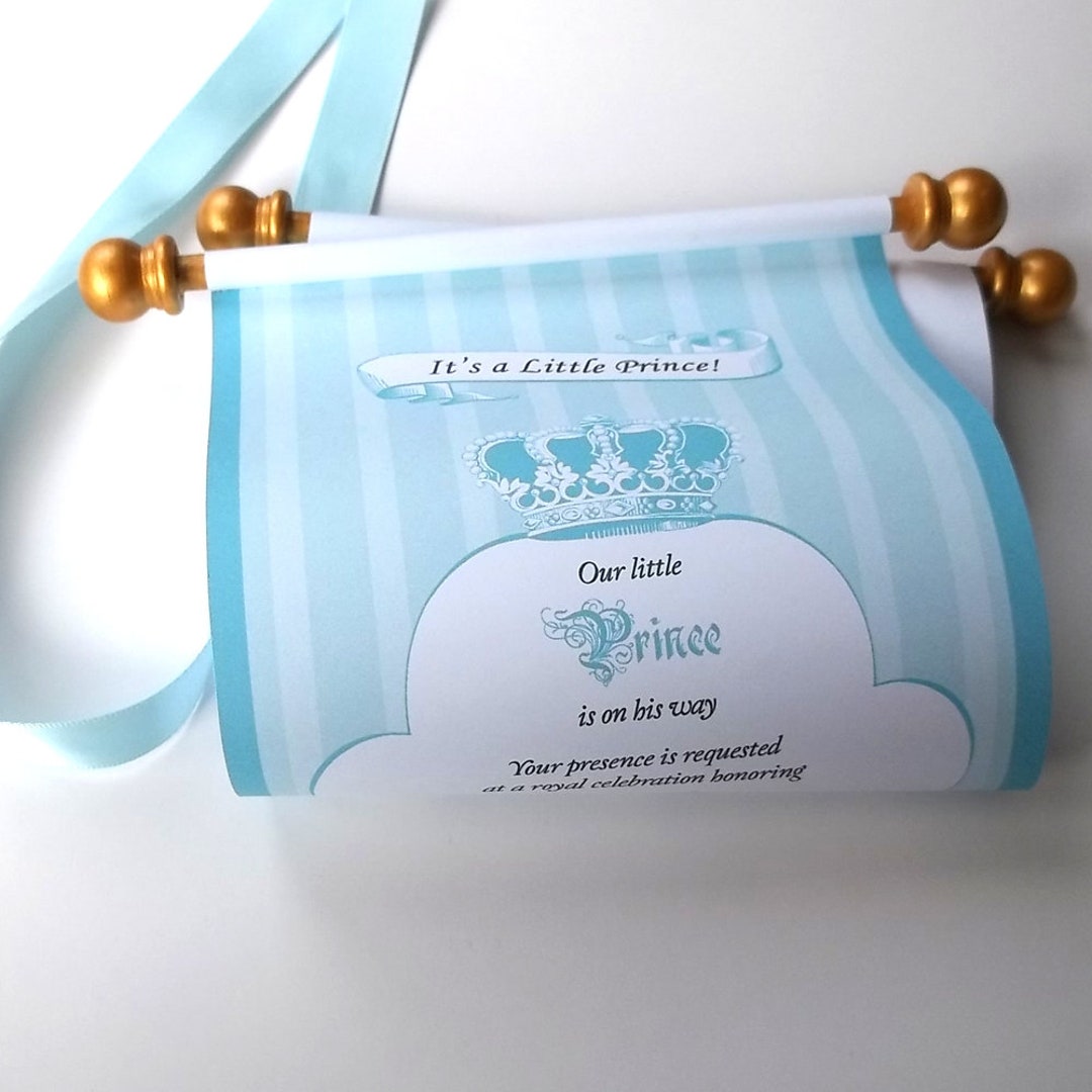Royal Prince Baby Shower Invitation Scrolls, Baby Blue and Gold Royal ...