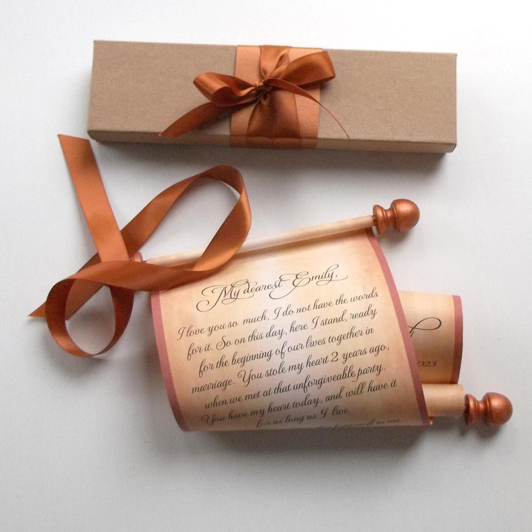 Wedding Vows Handmade Paper Scroll With Copper Accents, 5x12" Paper - Etsy