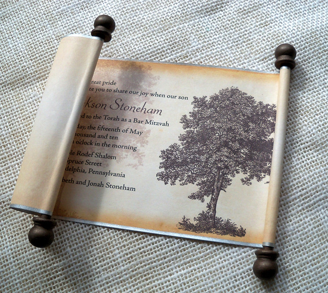 Bar Mitzvah Invitation Scroll, Oak Tree Invitation, Boys Birthday ...