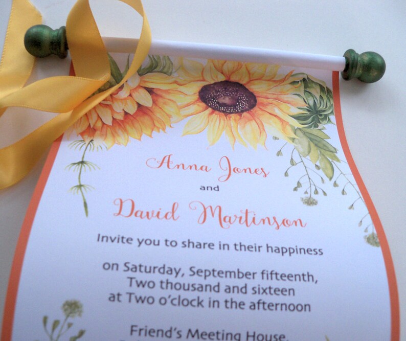 Sunflower Wedding Invitations Rustic Wedding Invite Scrolls - Etsy