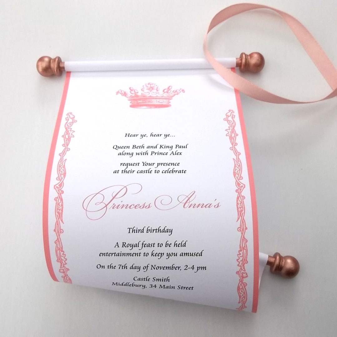 Royal Princess Birthday Invitation Scrolls, Princess Crown Scrolls in ...
