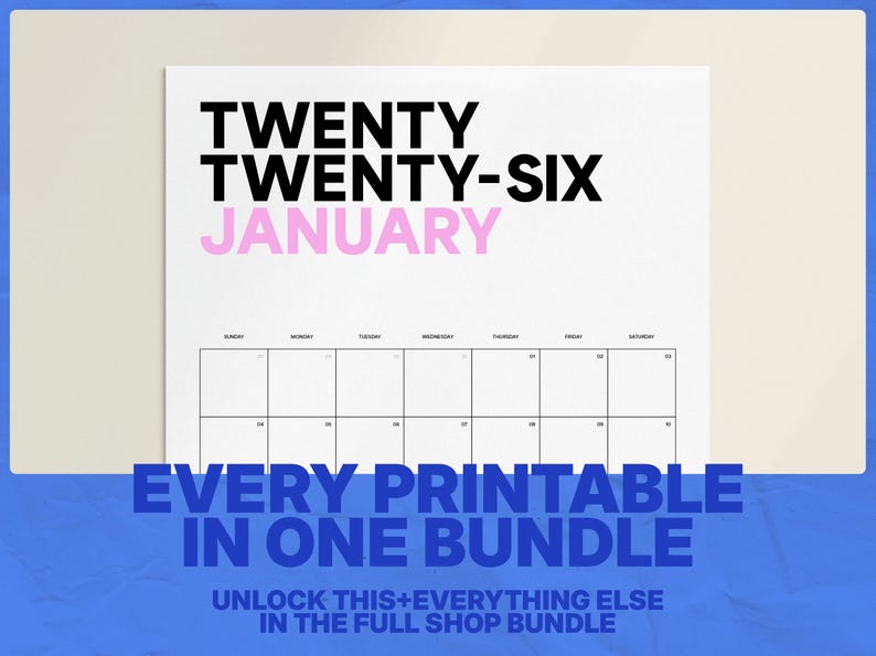 2026 Monthly Calendar Poster Set Printable — Modern Color Oversized ...