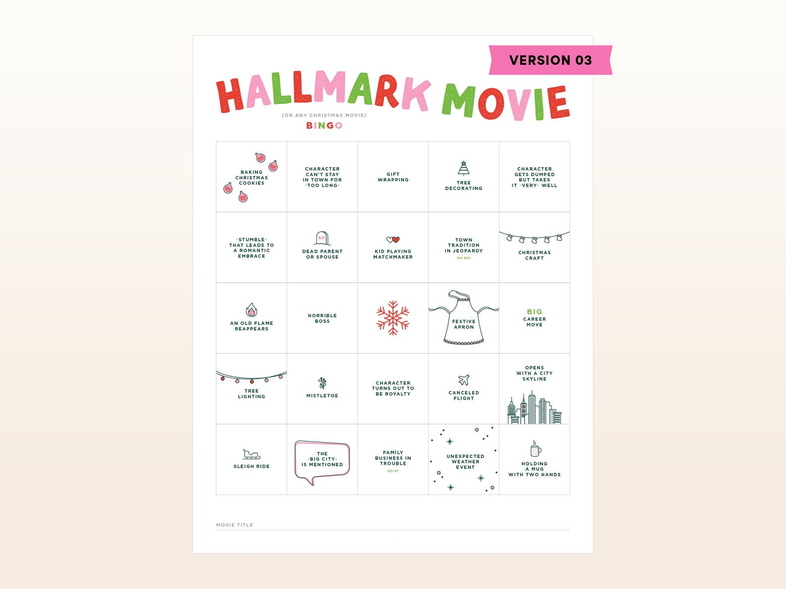 Hallmark Christmas Movie BINGO, Printable Hallmark Movie Game - Etsy