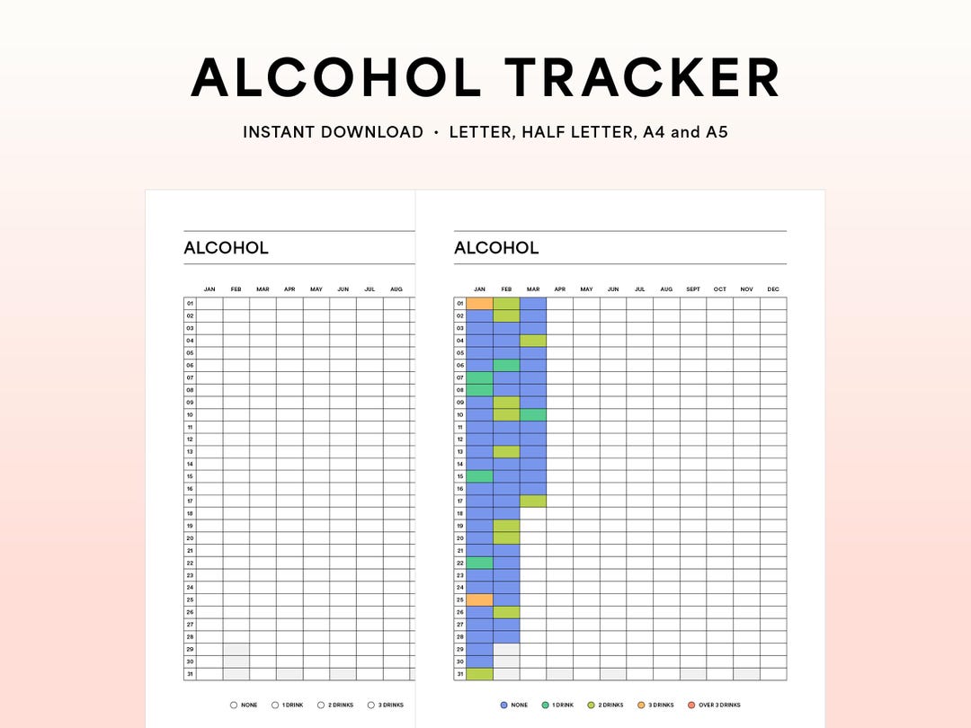 Alcohol Tracker, Yearly Habit Tracker, Printable Journal Page — Letter ...