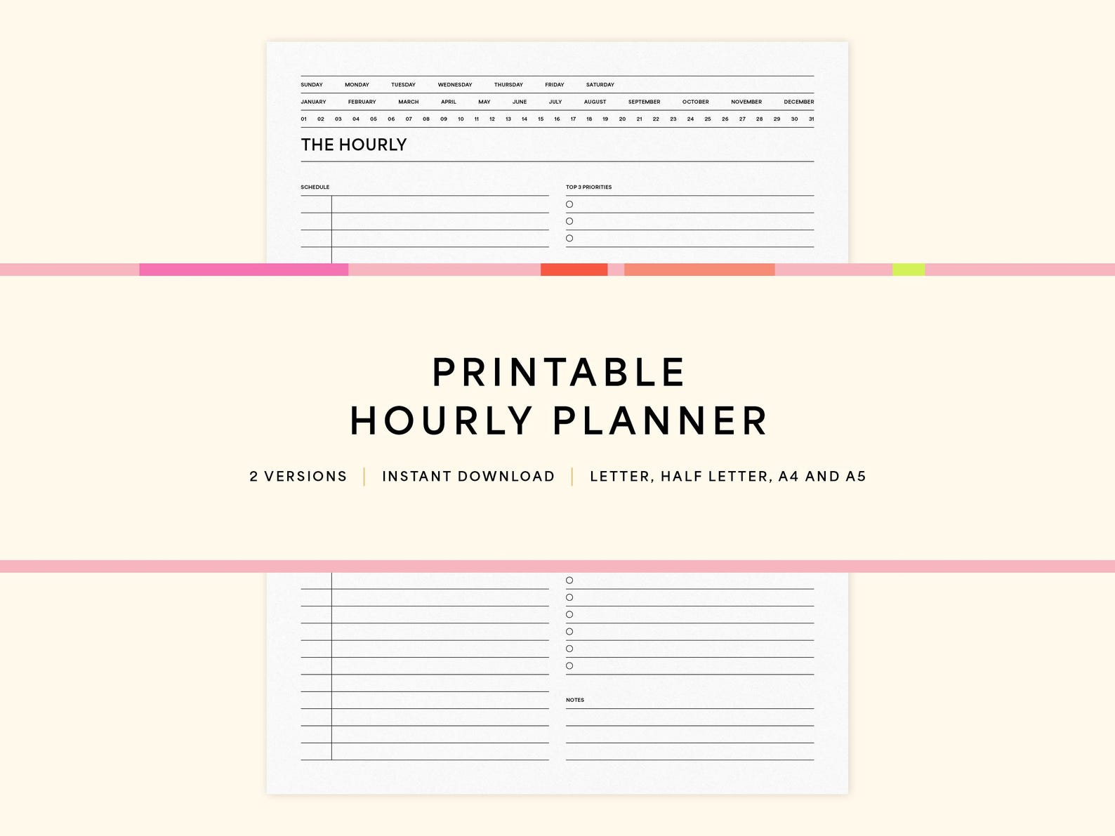 Printable Hourly Planner, Minimalistic Hourly Schedule With Top ...
