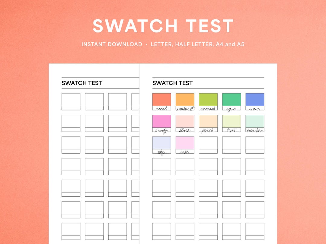 Swatch Test Tracker, Color Swatch Planner Page, Printable Planner ...