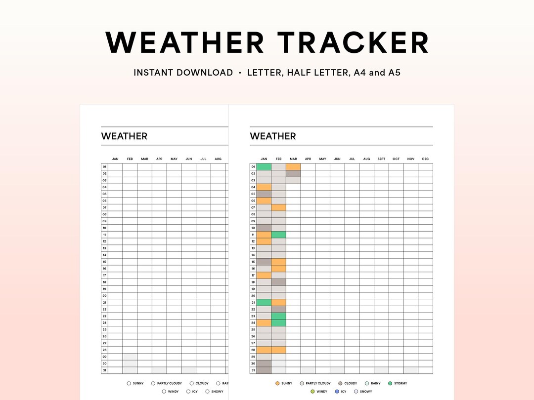 Weather Tracker, Yearly Trend Tracker, Printable Journal Page — Letter ...