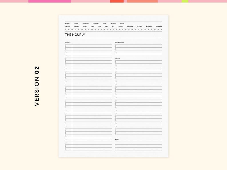Printable Hourly Planner, Minimalistic Hourly Schedule With Top ...
