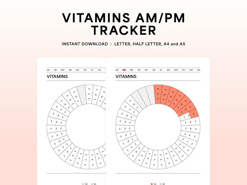 Vitamins Tracker AM/PM, Monthly Habit Tracker, Printable Journal Page ...