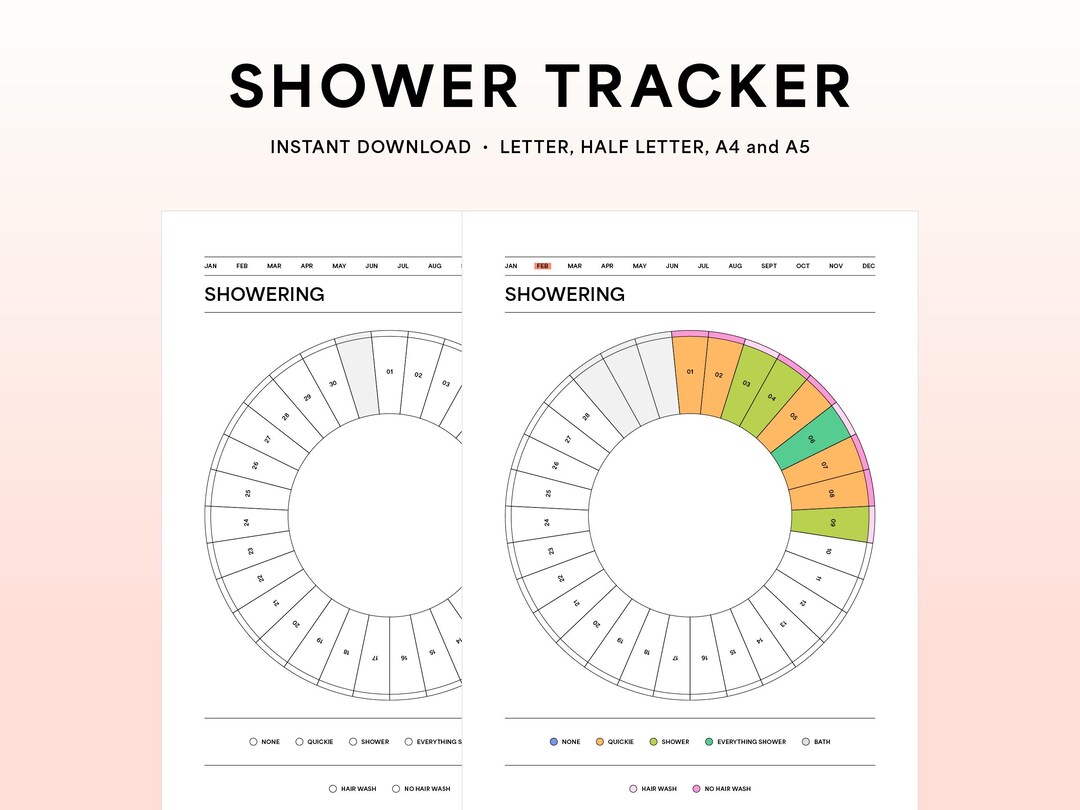Shower Tracker, Monthly Habit Tracker, Printable Journal Page — Letter ...