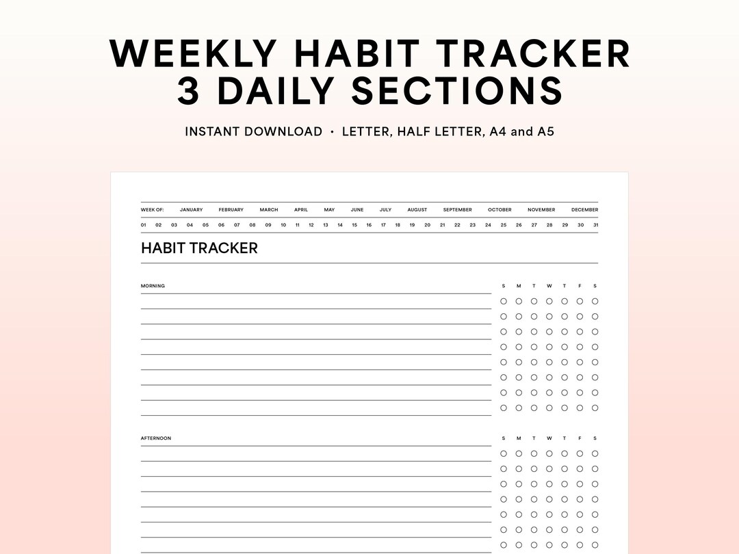 Weekly Habit Tracker (3 Daily Sections), Printable Habit Tracker ...