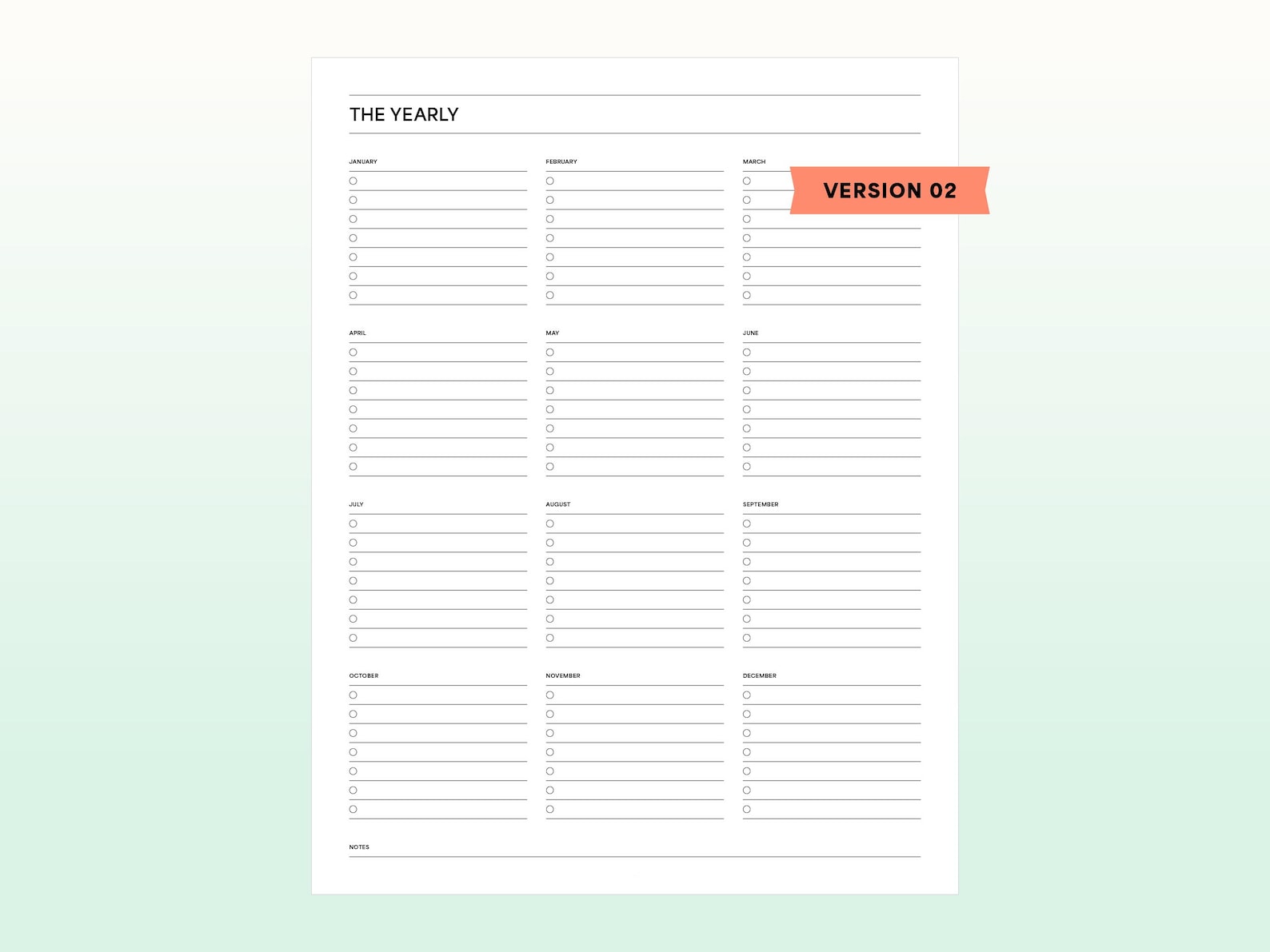 Printable Yearly Planner, Year on One Page Planner, Minimalist Year at ...