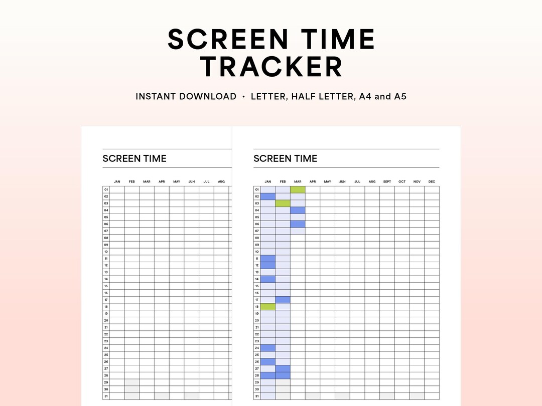 Screen Time Tracker, Yearly Habit Tracker, Printable Journal Page ...
