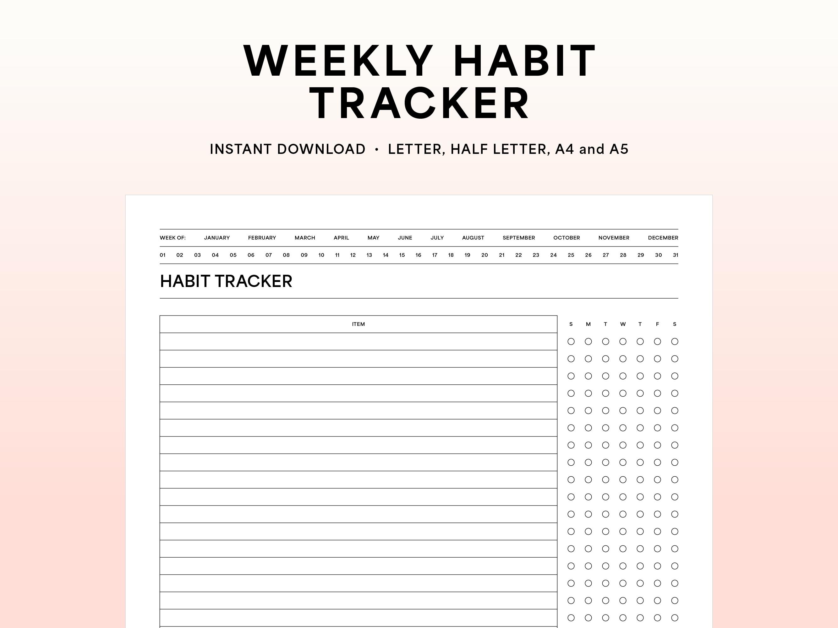 Weekly Habit Tracker, Printable Habit Tracker, Routine Tracker — Letter ...