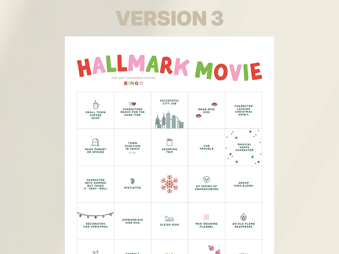 Hallmark Christmas Movie BINGO Printable — Holiday Movie Night Game PDF ...