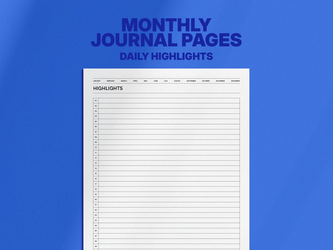 Daily Highlights Tracker Printable — Undated Monthly One-line-a-day PDF ...