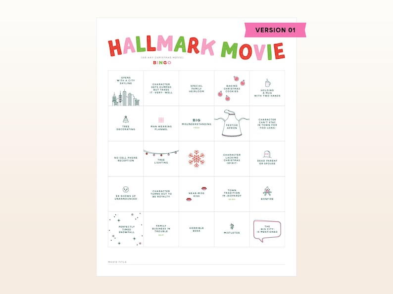 Hallmark Christmas Movie BINGO, Printable Hallmark Movie Game — Letter ...