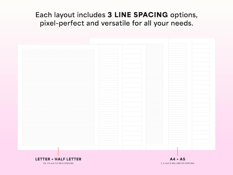 Printable Lined Paper With 3 Different Spacings, Lined Notebook Paper ...