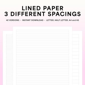 Printable Lined Paper With 3 Different Spacings, Lined Notebook Paper ...