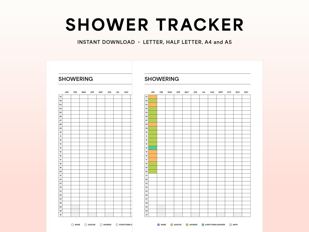 Shower Tracker, Yearly Habit Tracker, Printable Journal Page — Letter ...
