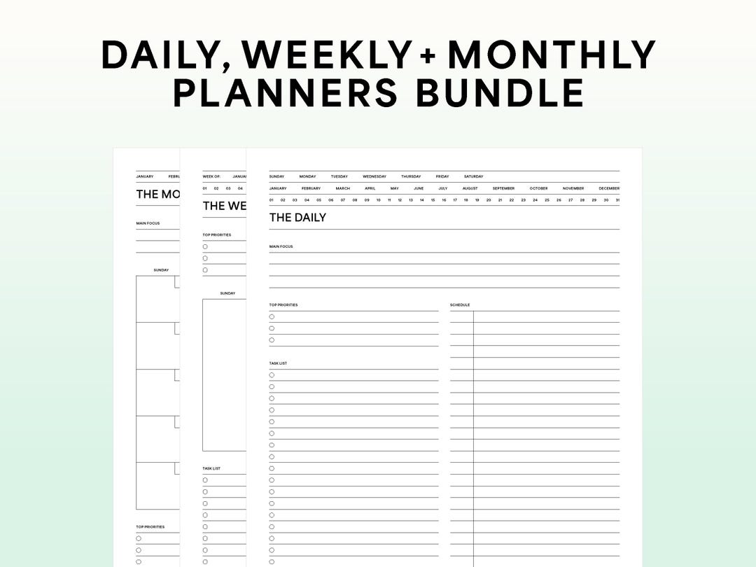 Daily, Weekly and Monthly Planners Bundle, Printable Personal Planner ...