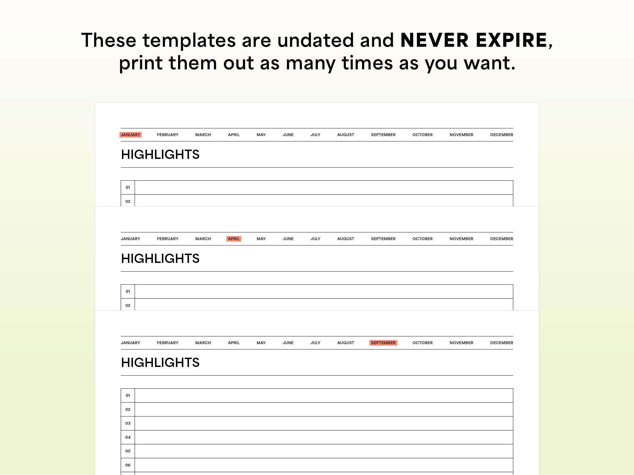 Monthly Highlight Tracker, Printable Journal Page — Letter, Half Letter ...