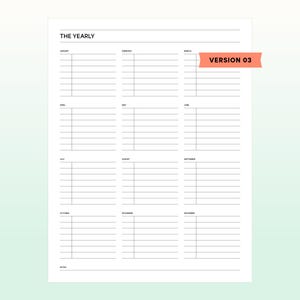 Printable Yearly Planner, Year on One Page Planner, Minimalist Year at ...