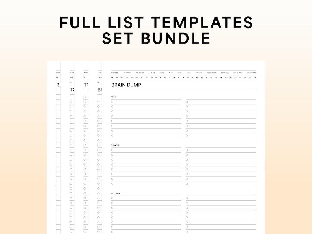 Printable List Templates Bundle, Minimalist Lists — Letter, Half Letter ...