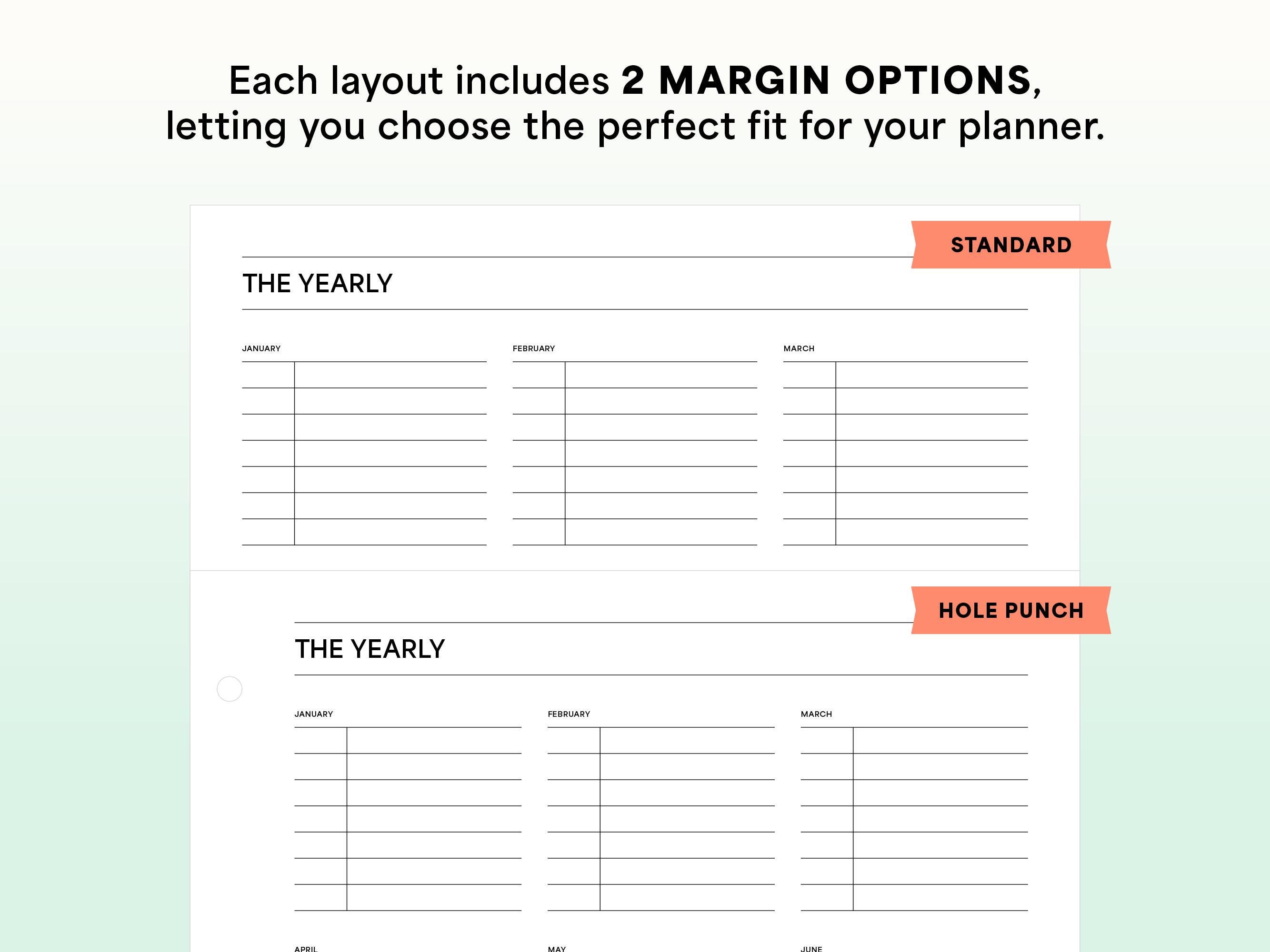 Printable Yearly Planner, Year on One Page Planner, Minimalist Year at ...