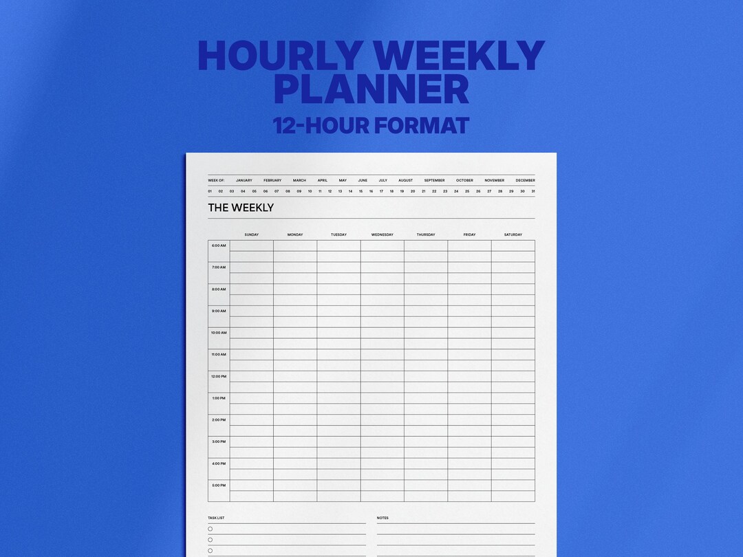 Undated Hourly Weekly Planner Printable — 12-hour Weekly Schedule Pages ...