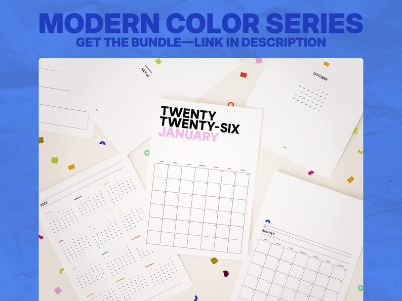 2026 Monthly Calendar Poster Set Printable — Modern Color Oversized ...