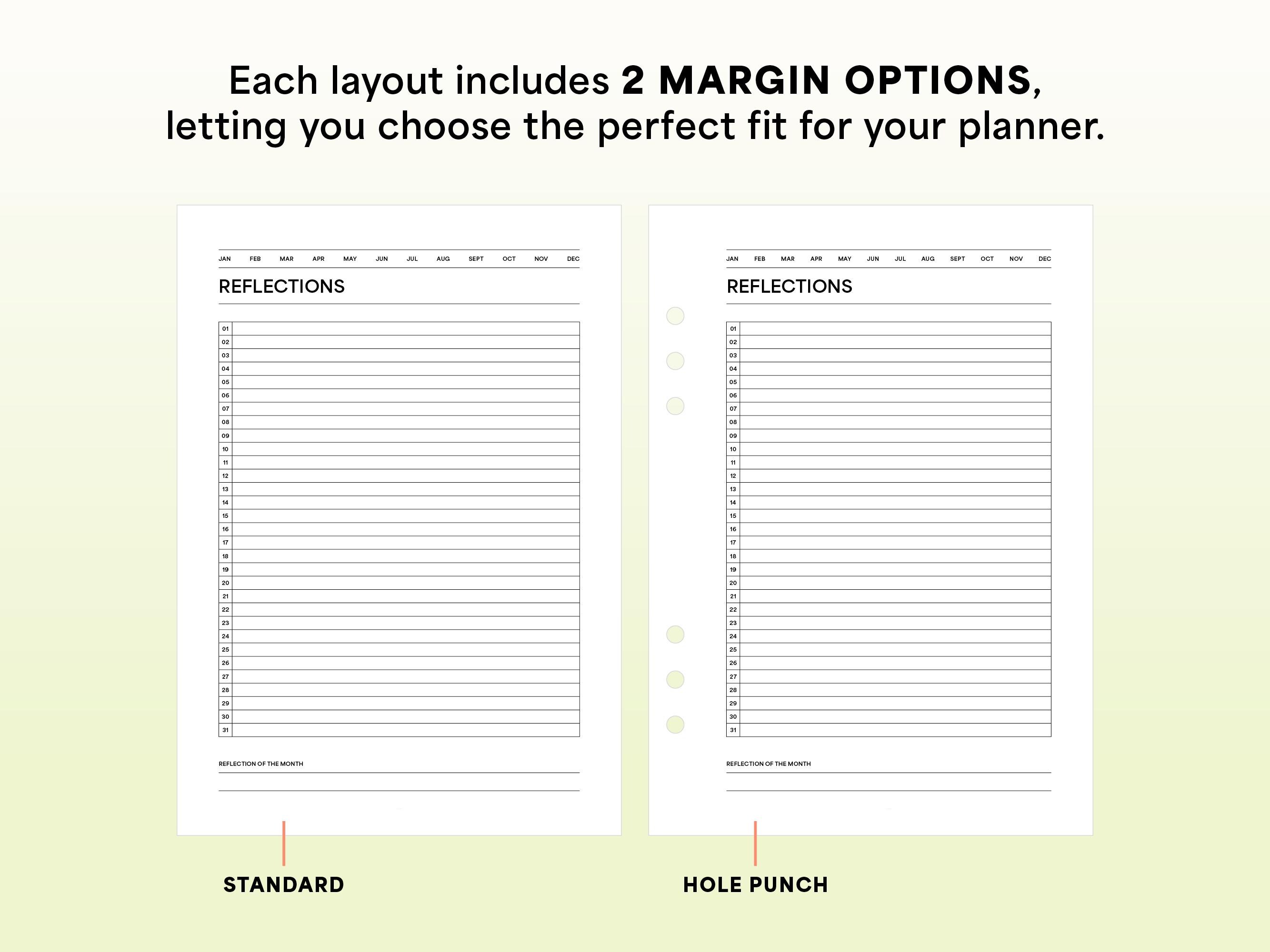 Monthly Reflection Tracker, Printable Journal Page — Letter, Half ...