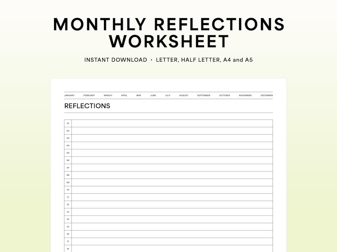 Monthly Reflection Tracker, Printable Journal Page — Letter, Half ...