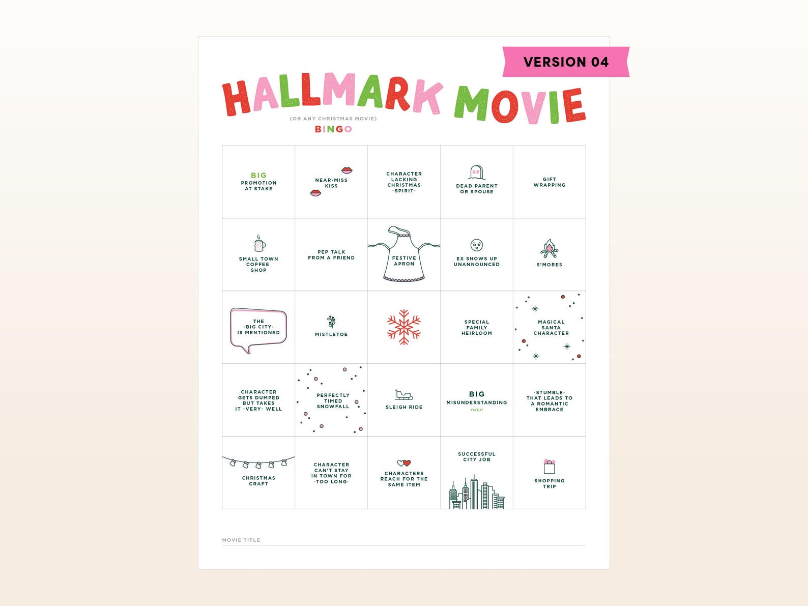 Hallmark Christmas Movie BINGO, Printable Hallmark Movie Game — Letter ...