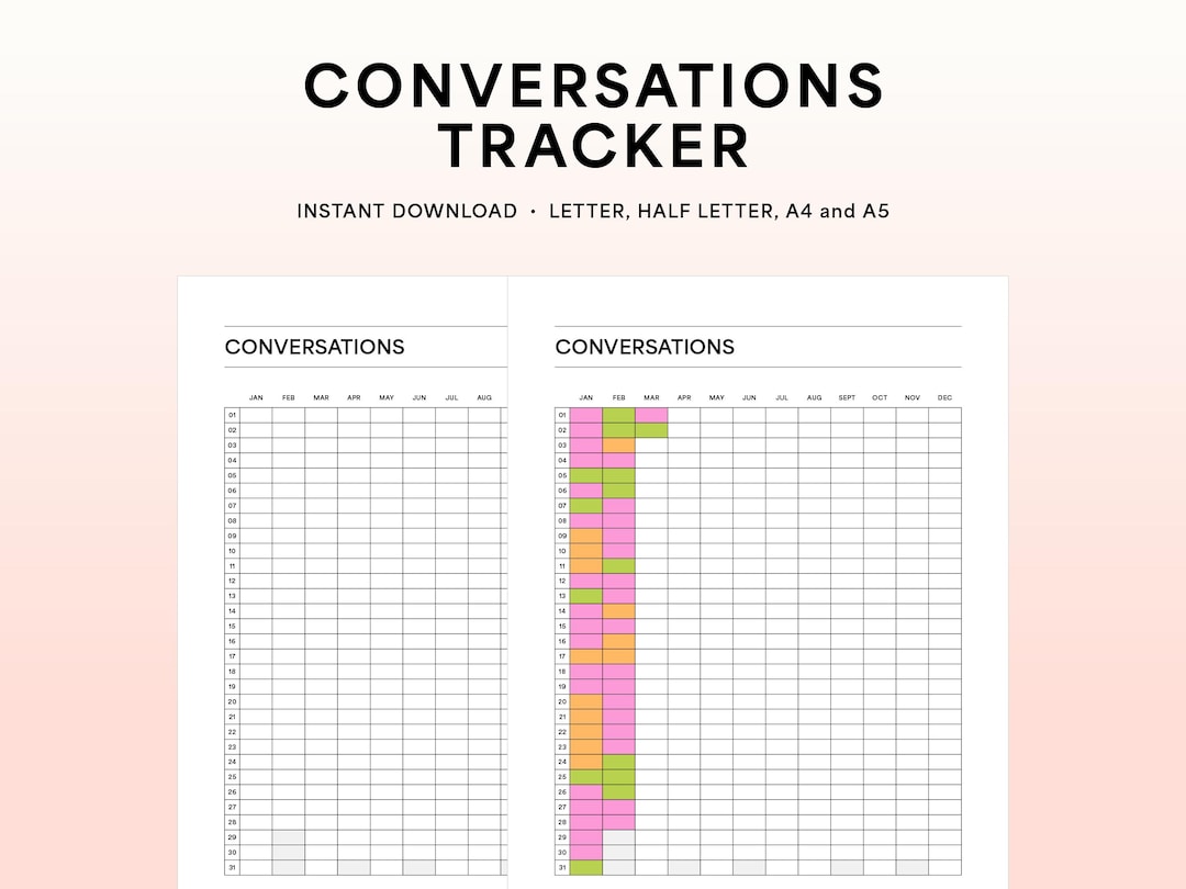 Conversation Tracker, Yearly Habit Tracker, Printable Journal Page ...