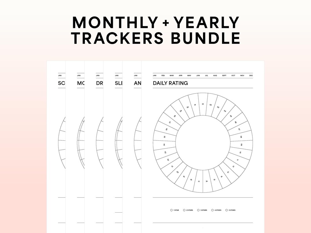 Monthly and Yearly Trackers Bundle, Printable Trackers, Minimalist ...