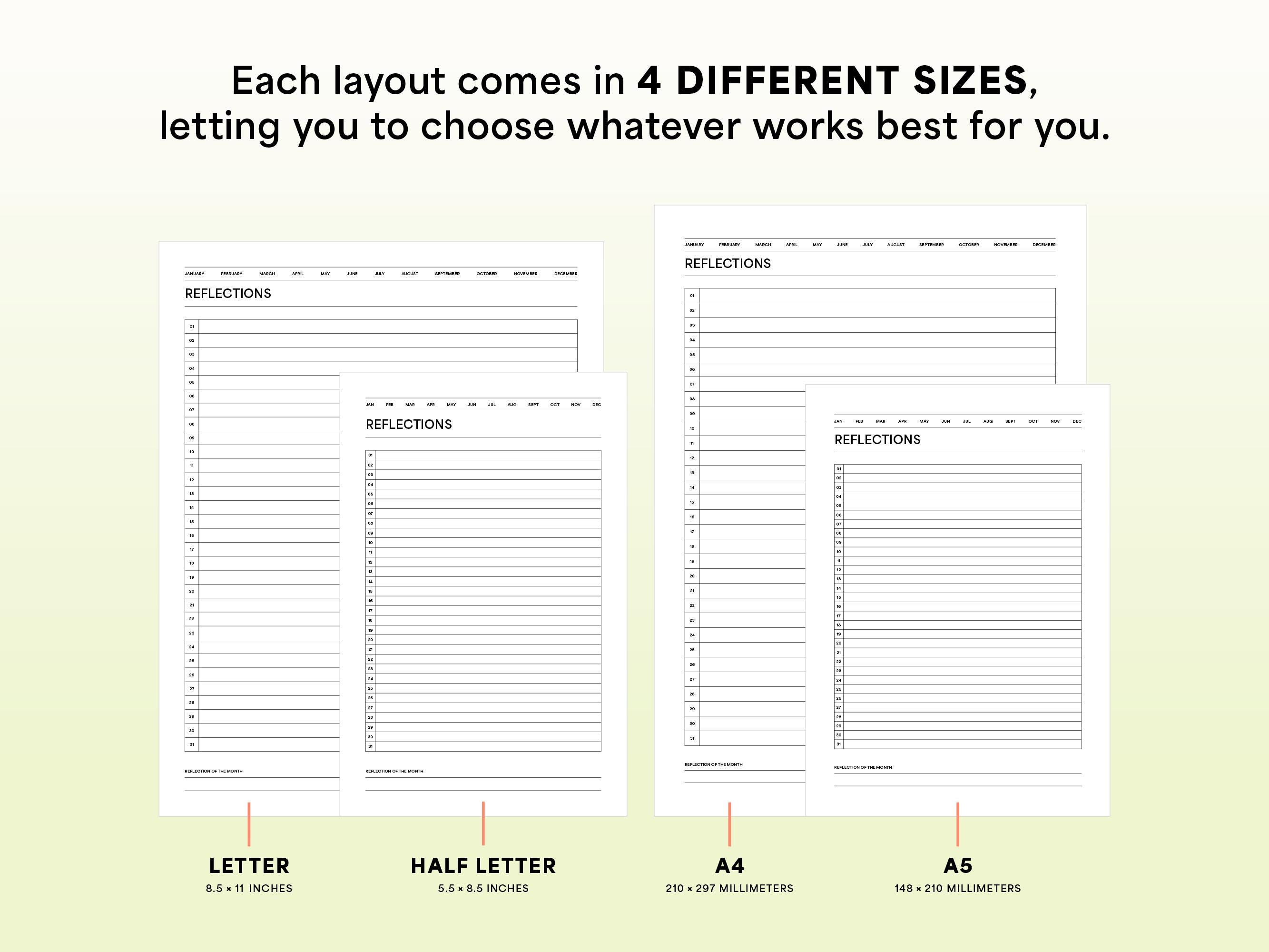 Monthly Reflection Tracker, Printable Journal Page — Letter, Half ...