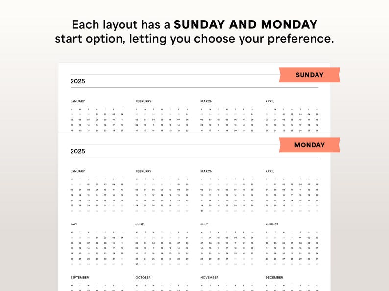 2025 Yearly Calendar, Printable Landscape Calendar, 2025 Reference ...